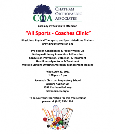 New Community Event: "All Sports – Coaches Clinic" - Chatham Orthopaedics